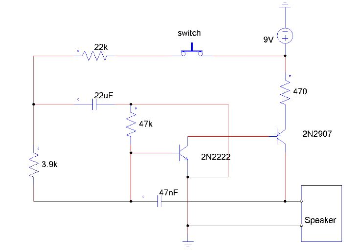 Solved switch 9V 22k 22uF 470 47k 2N2907 2N2222 3.9k 47nF | Chegg.com