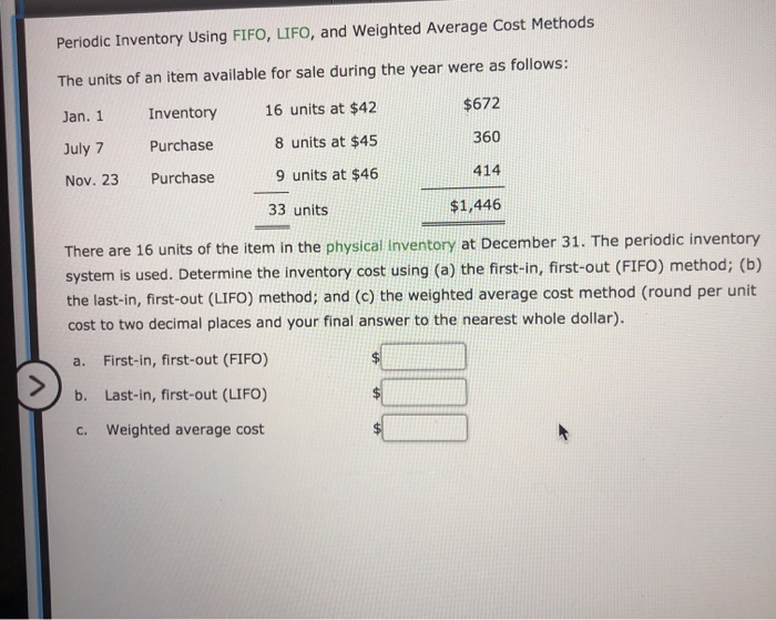 Solved Periodic Inventory Using FIFO, LIFO, and Weighted | Chegg.com