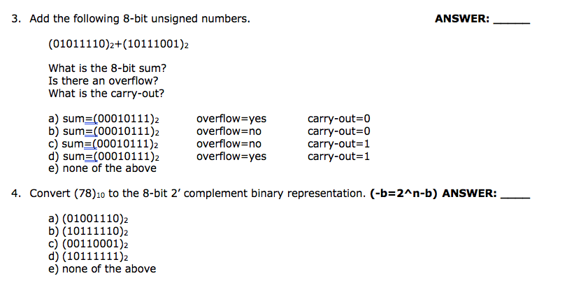 Solved ANSWER: 3. Add the following 8-bit unsigned numbers. | Chegg.com