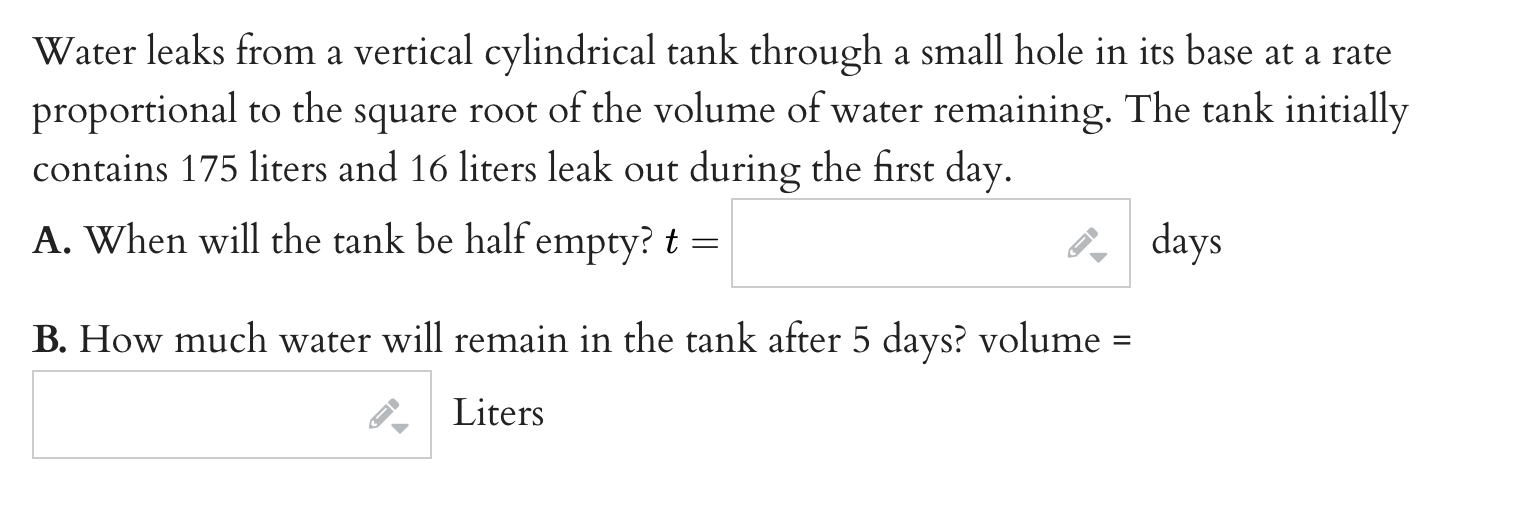 Solved Water leaks from a vertical cylindrical tank through | Chegg.com