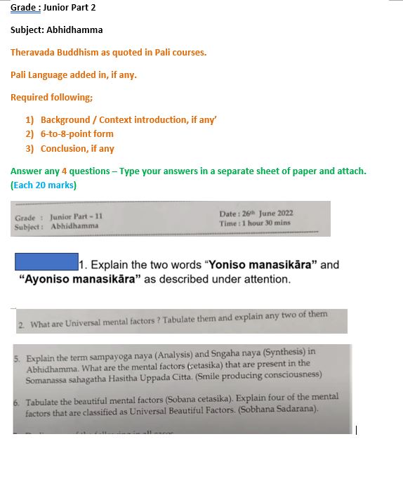 Solved Subject: Theravada Buddhism Topic: Abhidhamma For | Chegg.com