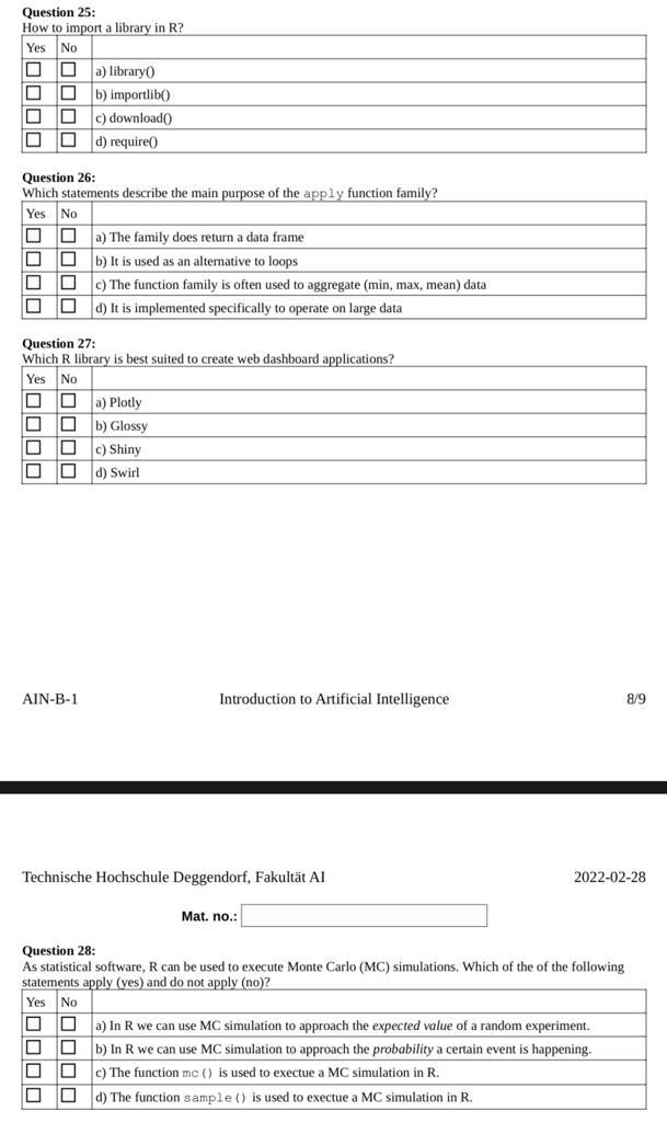 Solved 10000 Question 25: How to import a library in R? Yes | Chegg.com