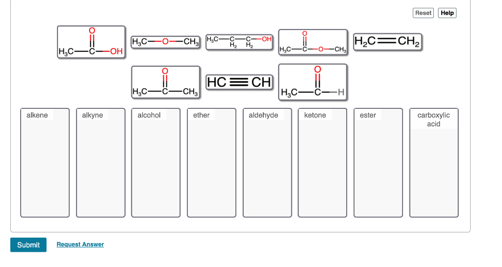 Solved Reset Help 0 HC O CHE HC H2 -C-OH H2 H2C=CH2 HC -ОН o | Chegg.com