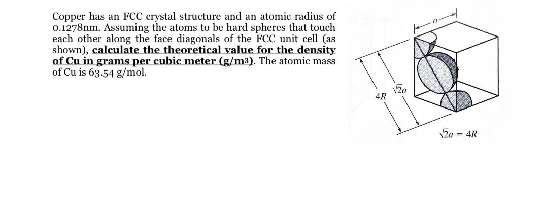 Solved Copper has an FCC crystal structure and an atomic | Chegg.com