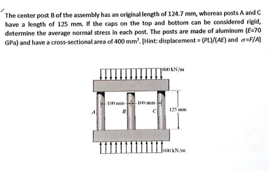 Solved The center post B of the assembly has an original | Chegg.com