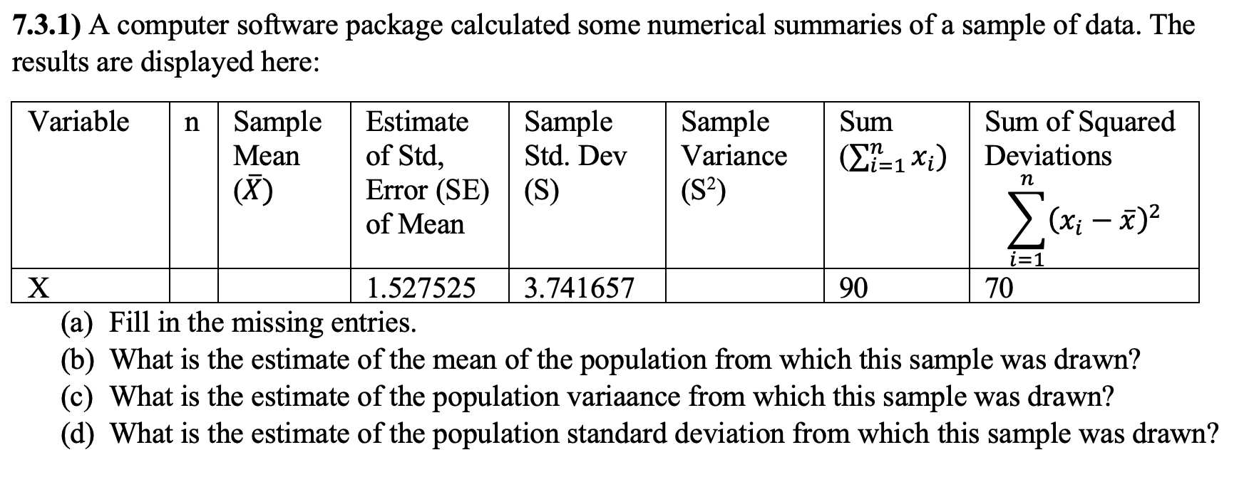 Solved 731 A Computer Software Package Calculated Some