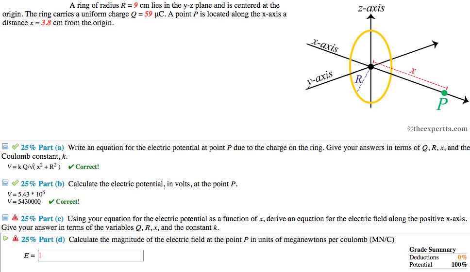 Solved: A Ring Of Radius R- 9 Cm Lies In The Y-z Plane And... | Chegg.com