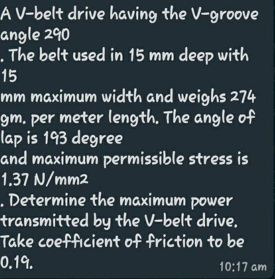Solved A V-belt drive having the V-groove angle 290 . The | Chegg.com