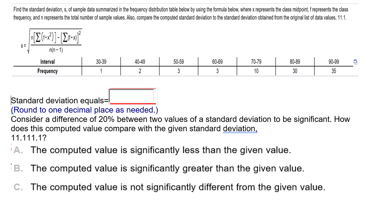 Solved Find the standard deviation, s, of sample data | Chegg.com