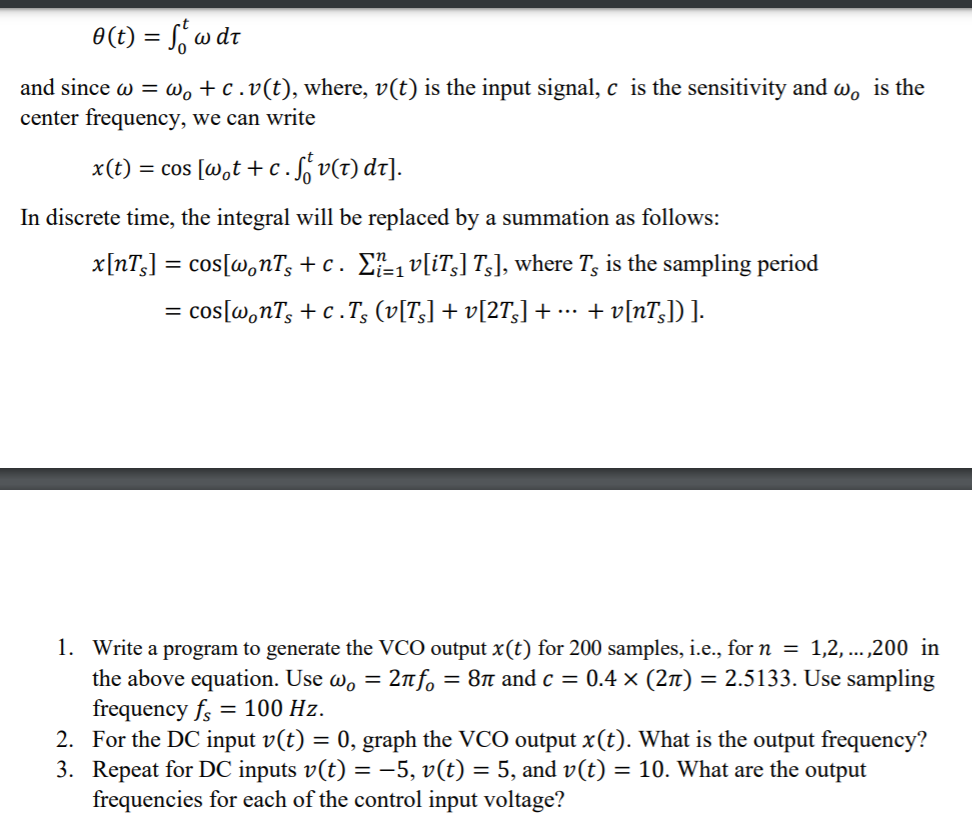 Solved The voltage controlled oscillator (VCO) is a | Chegg.com