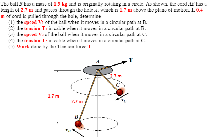 Solved The ball B has a mass of 1.3 kg and is originally | Chegg.com