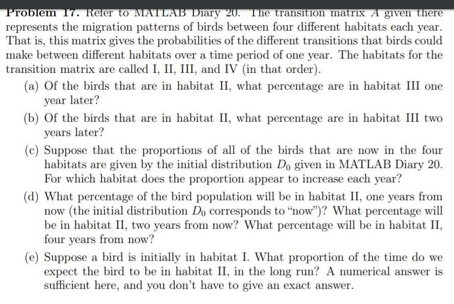 Problem 17. Refer to MATLAB Diary 20. The transition | Chegg.com