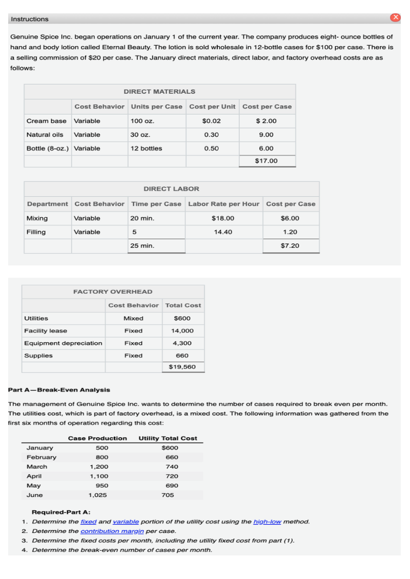 Solved Instructions Genuine Spice Inc. began operations on | Chegg.com