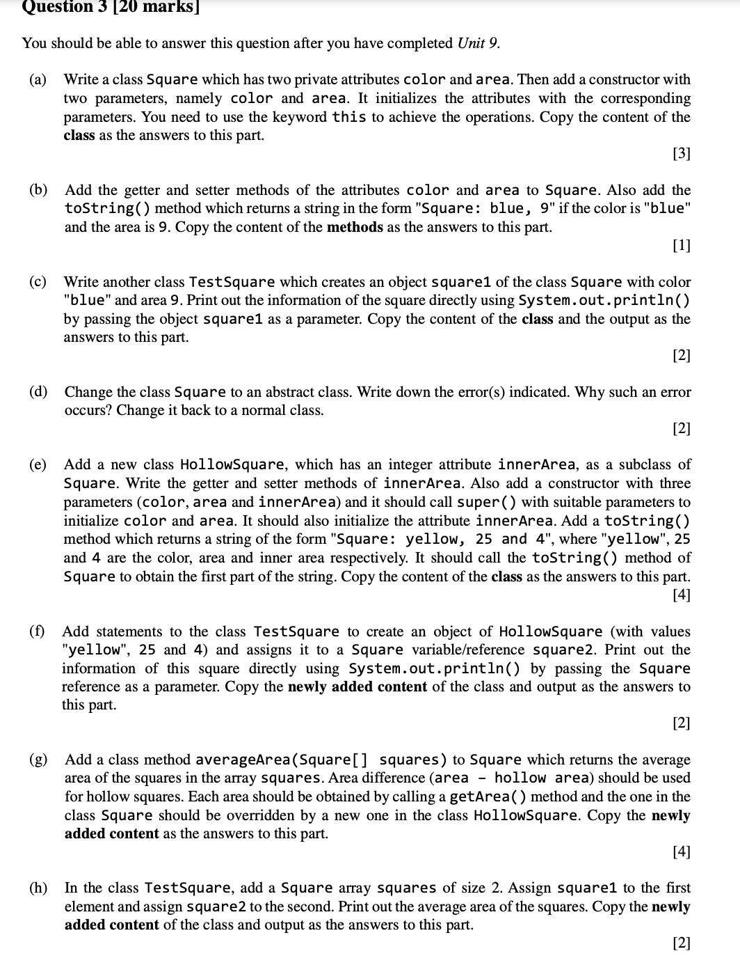 Solved Question 3 [20 marks] You should be able to answer | Chegg.com