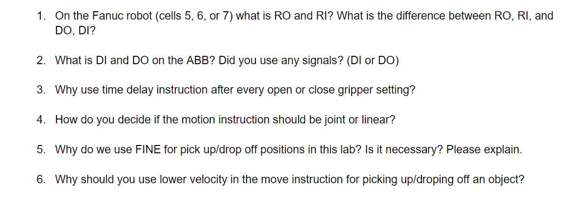 Solved 1. On the Fanuc robot (cells 5,6 , or 7 ) what is RO | Chegg.com
