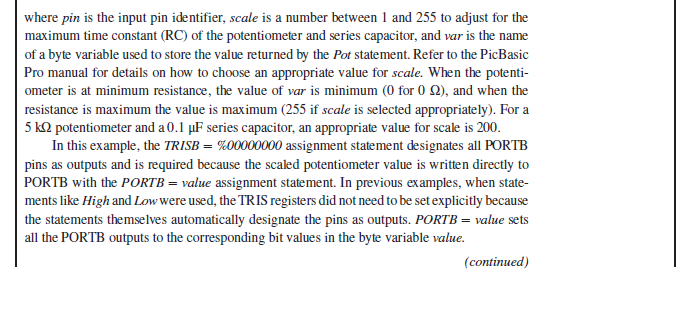 The PicBasic Pro statement Pot applied in Example 7.6 | Chegg.com