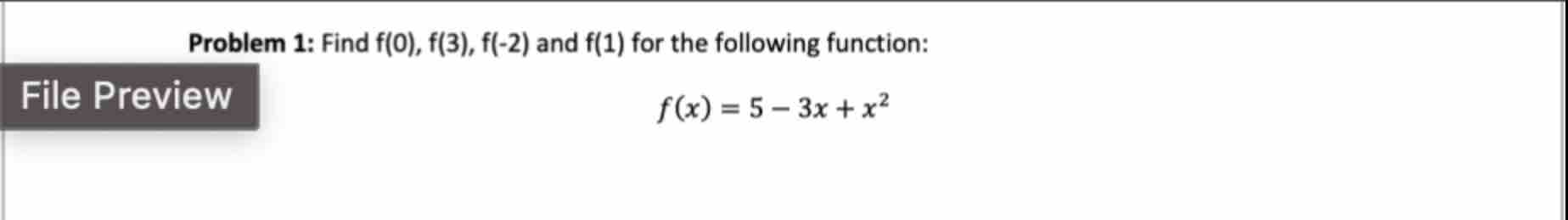Solved Problem 1: Find f(0),f(3),f(-2) ﻿and f(1) ﻿for the | Chegg.com