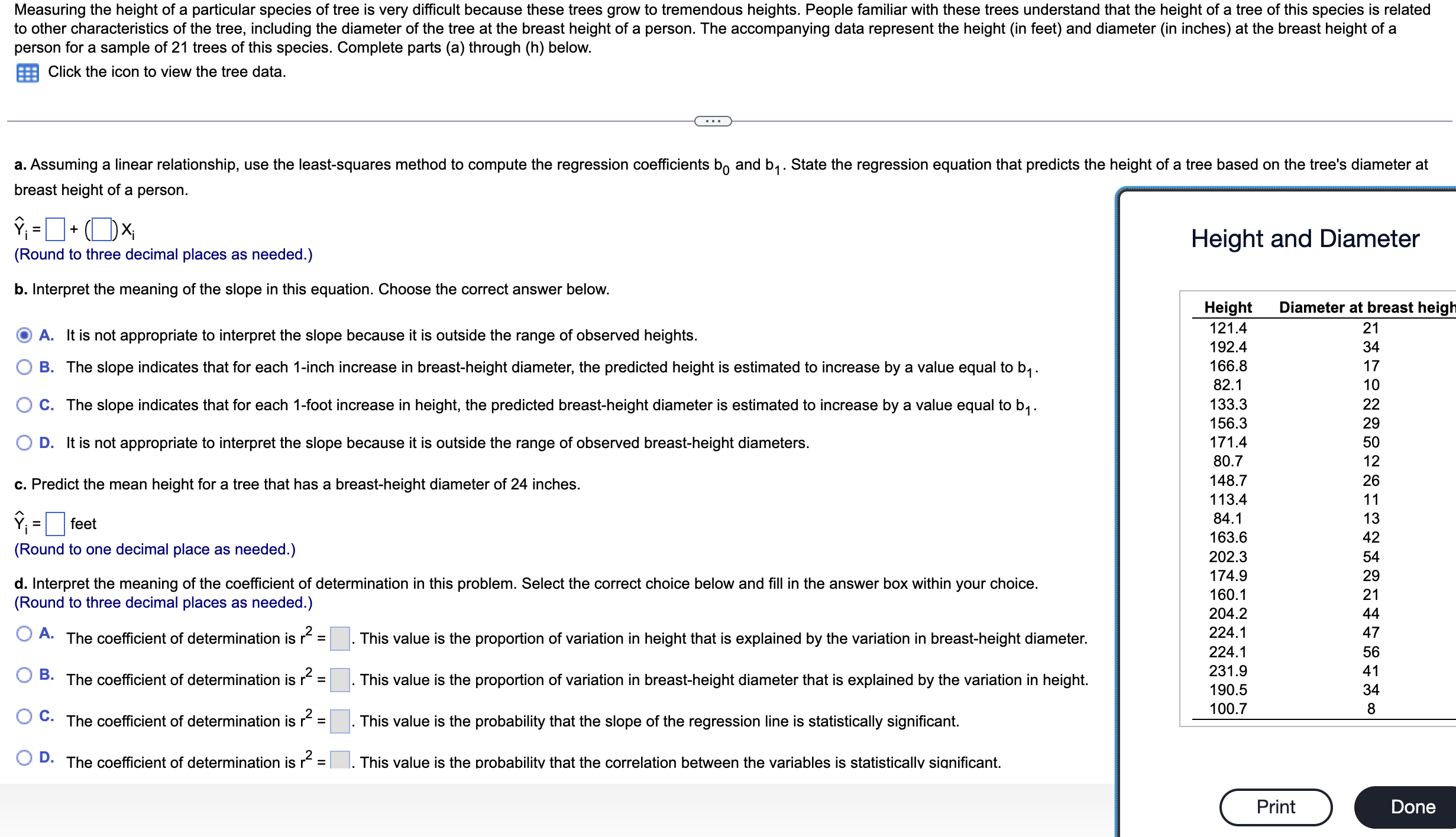 Solved person for a sample of 21 ﻿trees of this species. | Chegg.com