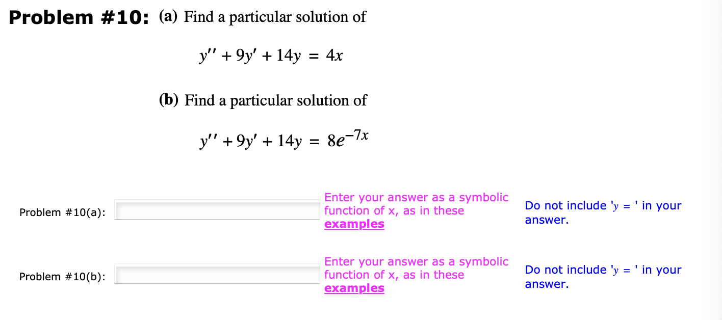 Solved Problem #10: (a) ﻿Find a particular solution | Chegg.com