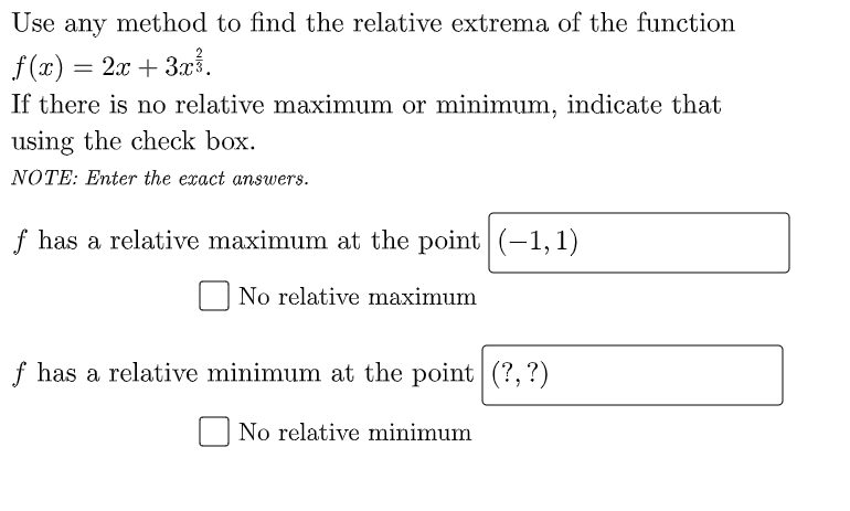 Solved The Answer For The First Part The Relative Maximum