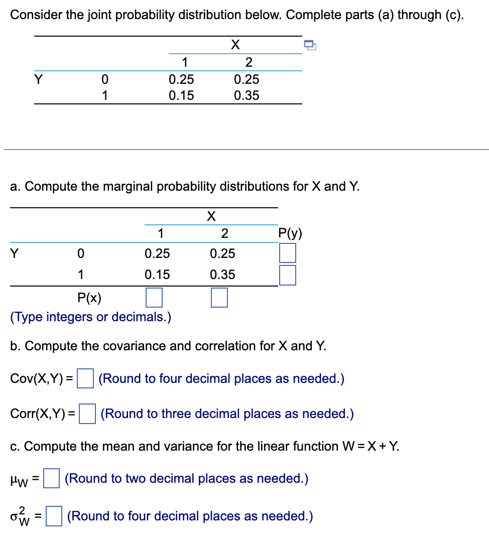Solved Consider the joint probability distribution below. | Chegg.com