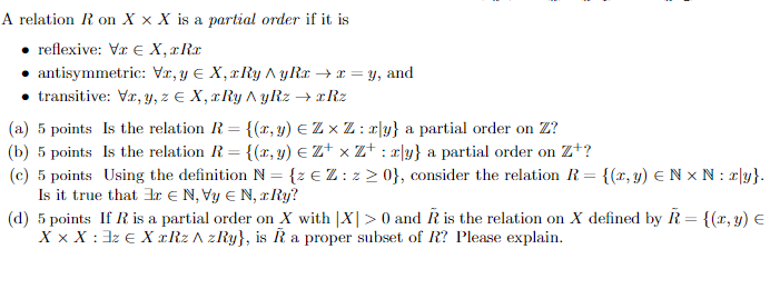 Solved A relation R on X×X is a partial order if it is - | Chegg.com