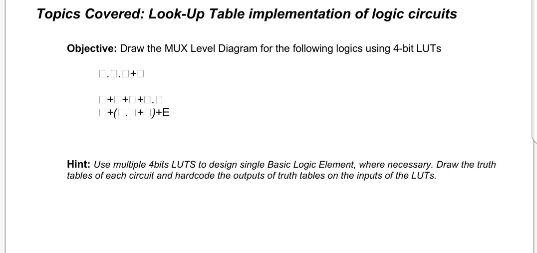 Topics Covered: Look-Up Table implementation of logic | Chegg.com