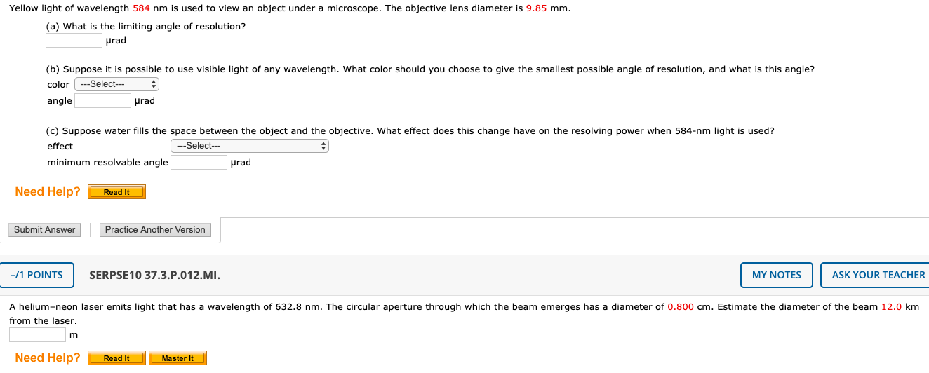 Solved Yellow light of wavelength 584 nm is used to view an | Chegg.com
