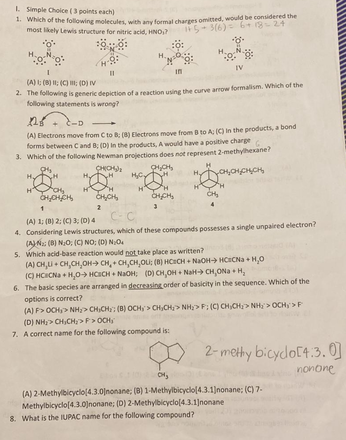 Solved I. Simple Choice ( 3 points each) 1. Which of the | Chegg.com