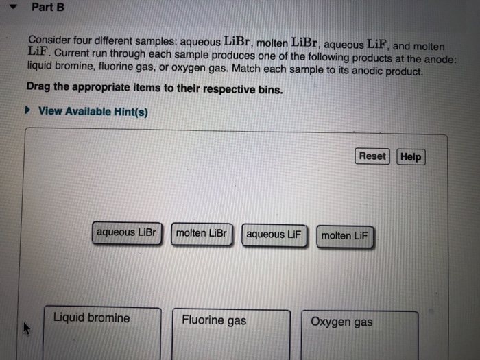 Solved Part B Consider four different samples: aqueous LiBr, | Chegg.com
