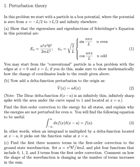 Solved 1. Perturbation theory In this problem we start with | Chegg.com