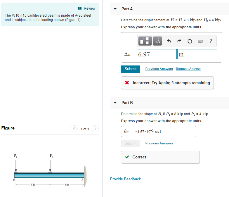 Solved Review Part A The W10x15 cantilevered beam is made of | Chegg.com
