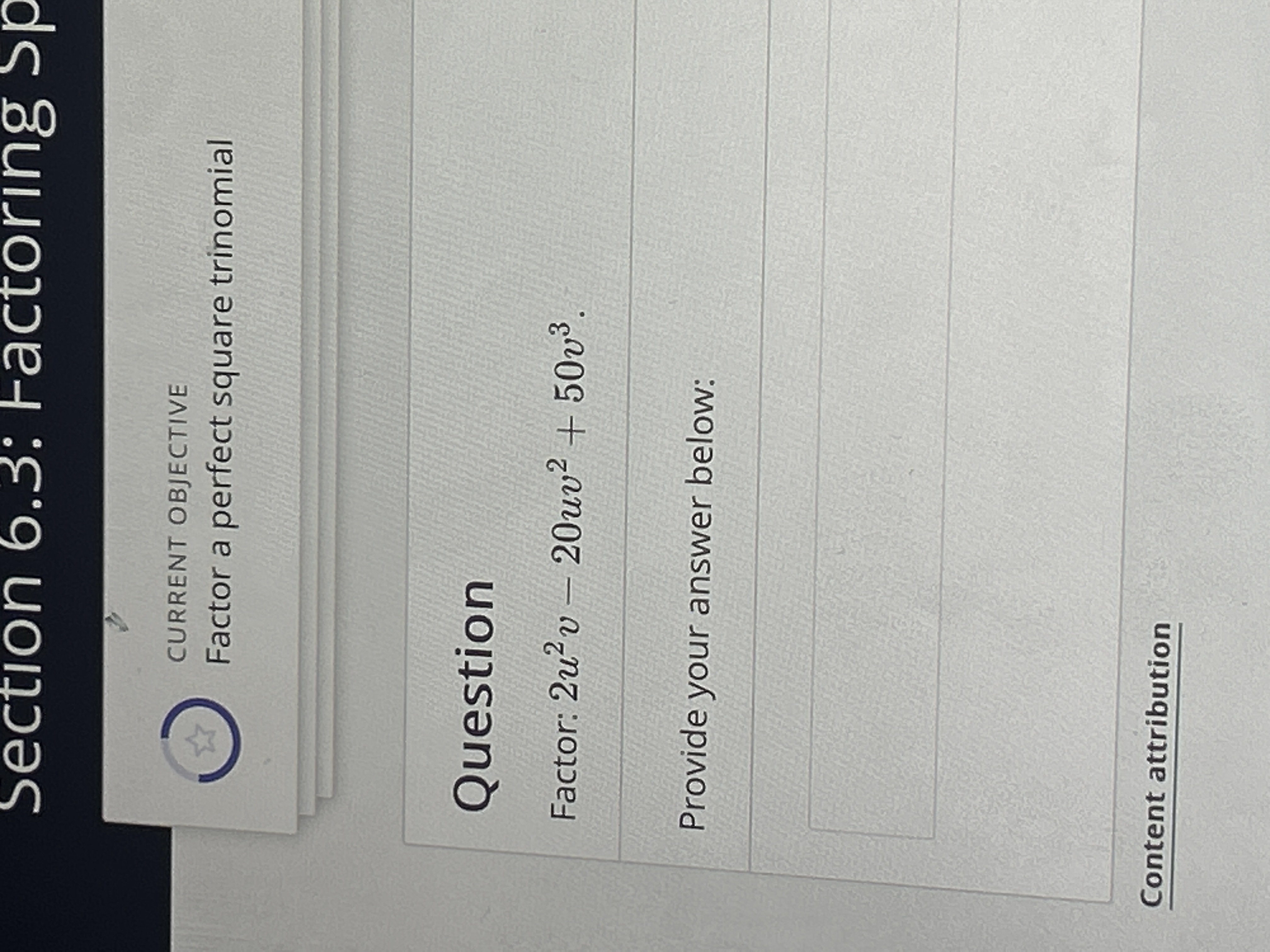 Solved QuestionFactor: 2u2v-20uv2+50v3 | Chegg.com