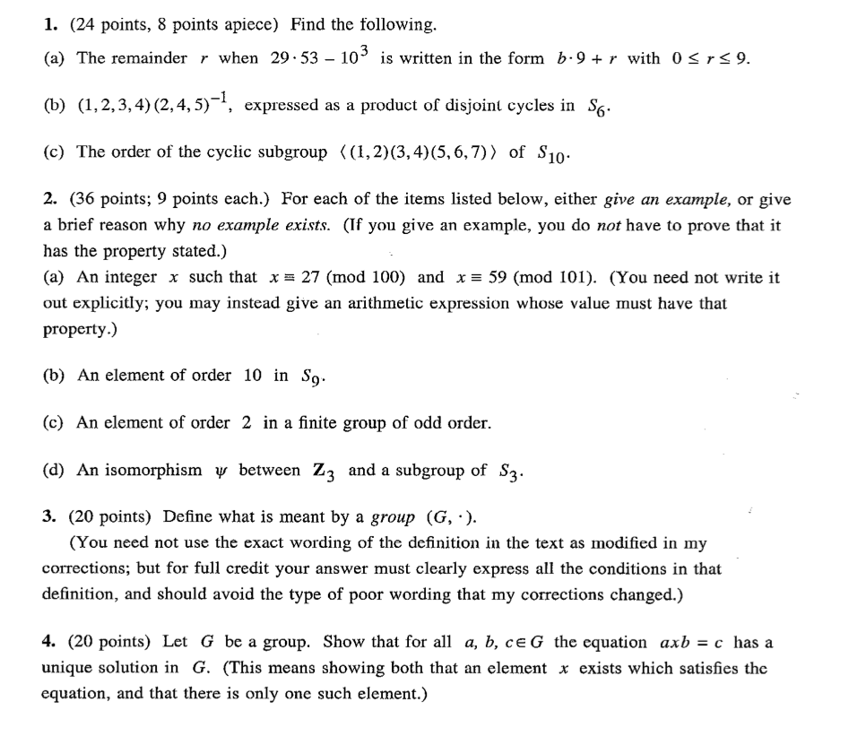 Solved 1. (24 points, 8 points apiece) Find the following. | Chegg.com