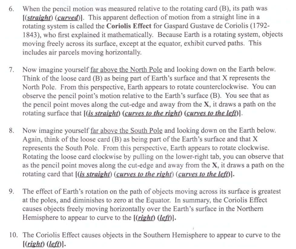 Solved Coriolis Effect Objects moving freely across Earth's | Chegg.com