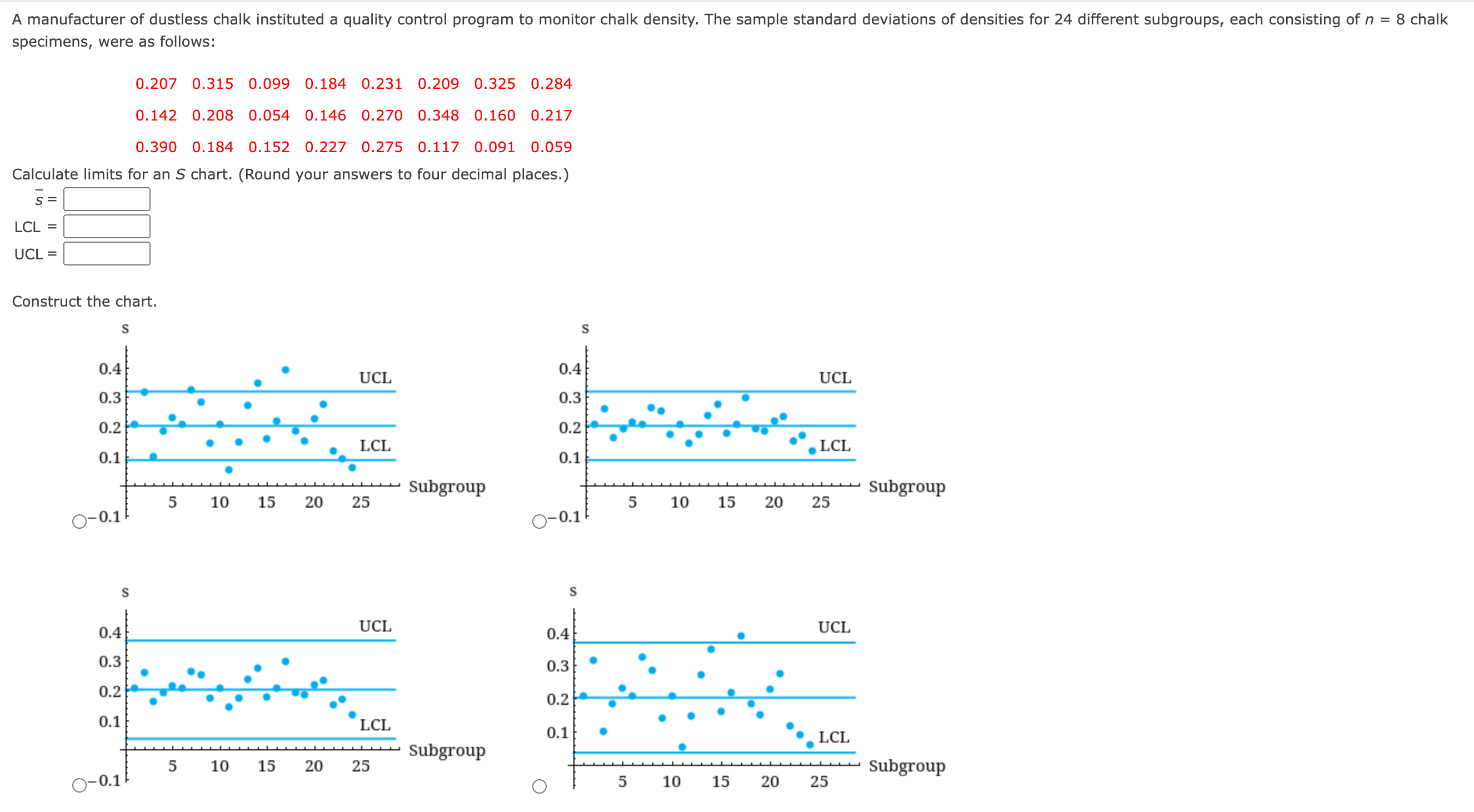 Solved specimens, were as follows: Calculate limits for an S | Chegg.com