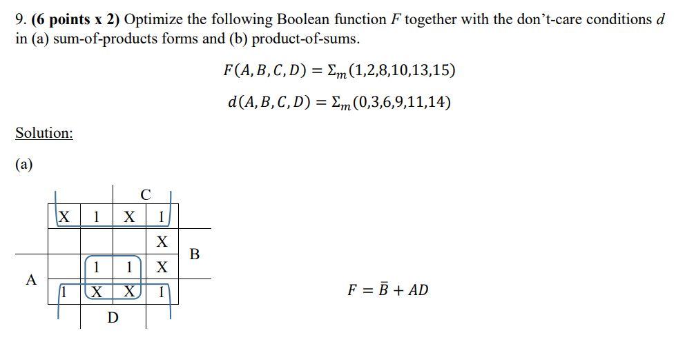 Solved 9 6 Points X 2 Optimize The Following Boolean 