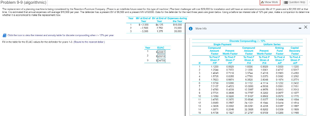 Problem 9-9 (algorithmic) Show WorkE Question Help | Chegg.com