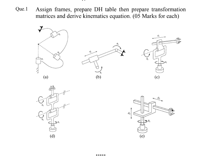 Solved Que.1 Assign frames, prepare DH table then prepare | Chegg.com