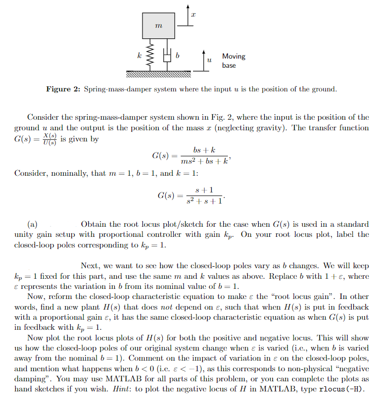 Solved Figure 2: Spring-mass-damper system where the input u | Chegg.com