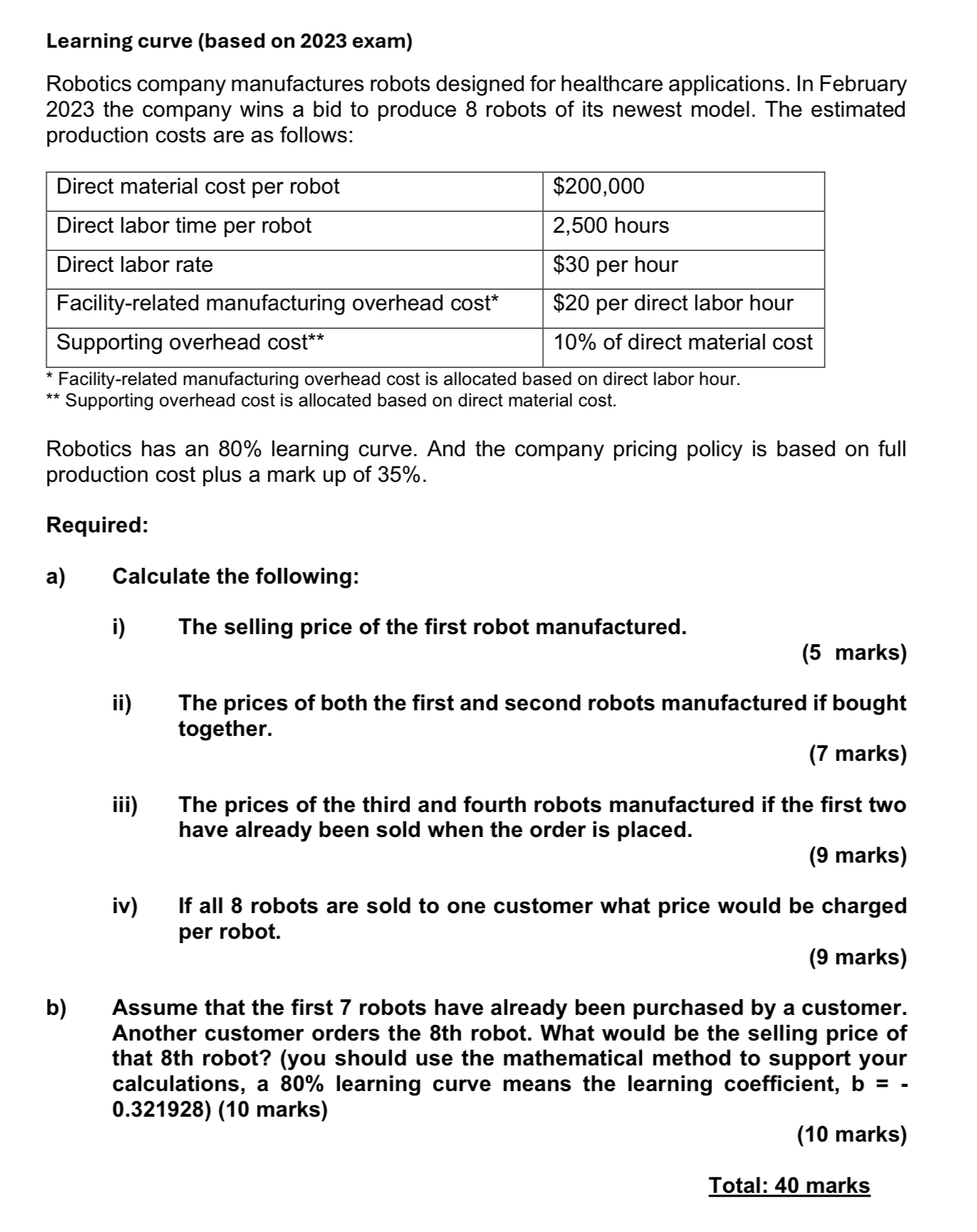 Solved Learning curve (based on 2023 ﻿exam) ﻿Robotics | Chegg.com