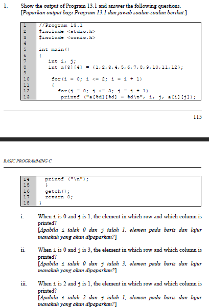 Solved 1. Show the output of Program 13.1 and answer the | Chegg.com