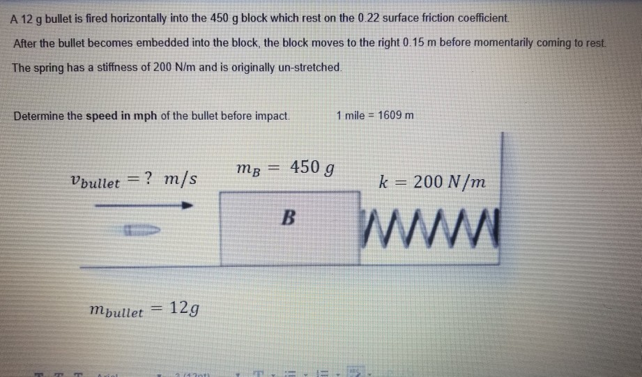 Solved A 12 g bullet is fired horizontally into the 450 g | Chegg.com
