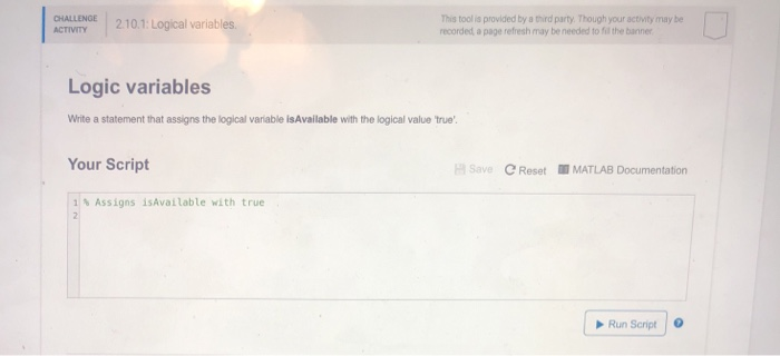 Solved CHALLENGE 210.1: Logical variables ACTIVITY This tool | Chegg.com