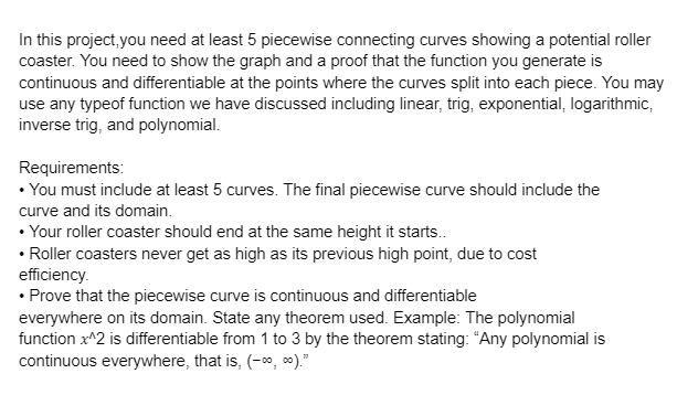 In this project,you need at least 5 piecewise | Chegg.com