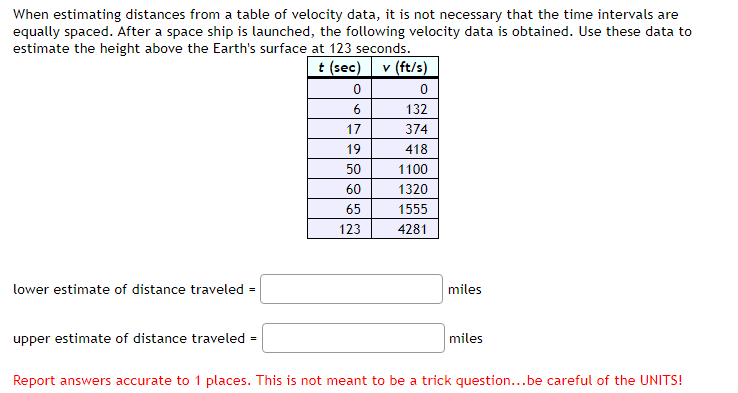 Solved When estimating distances from a table of velocity | Chegg.com