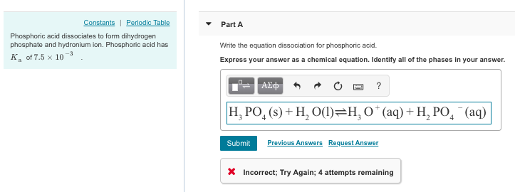 Solved Constants Periodic Table PartA Phosphoric acid | Chegg.com