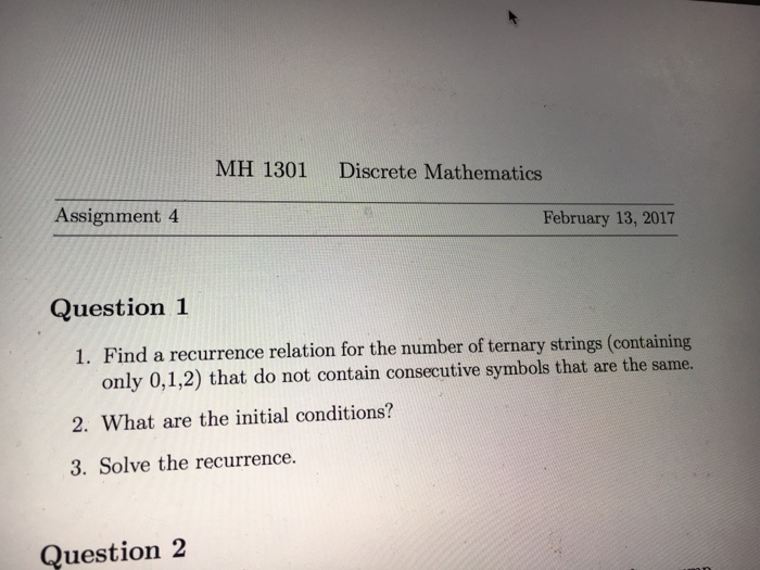 Solved Find a recurrence relation for the number of ternary | Chegg.com