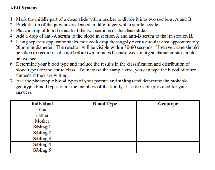 ABO System 1. Mark the middle part of a clean slide | Chegg.com
