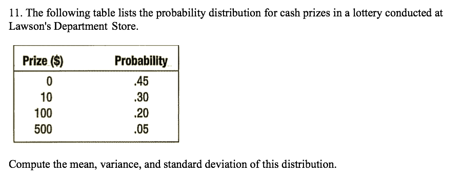 Solved 11. The following table lists the probability | Chegg.com